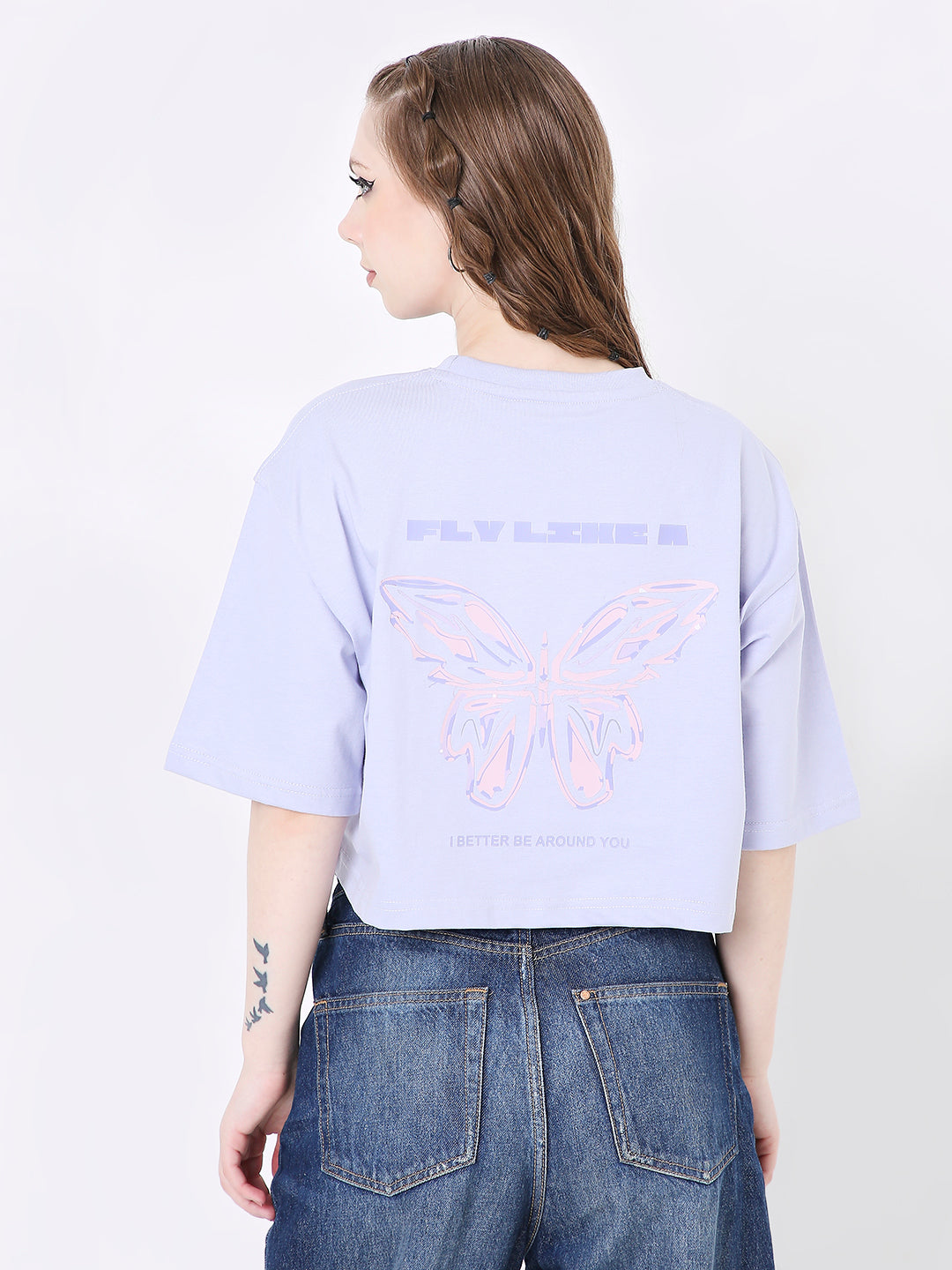 OVERSIZE LAVENDER PRINTED CROP TOP